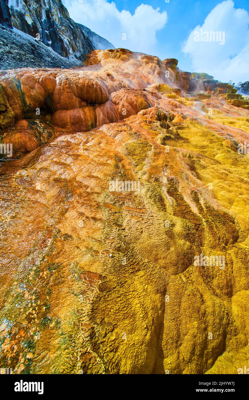 Winter at Yellowstone with colorful terraces in Mound Spring Stock ...