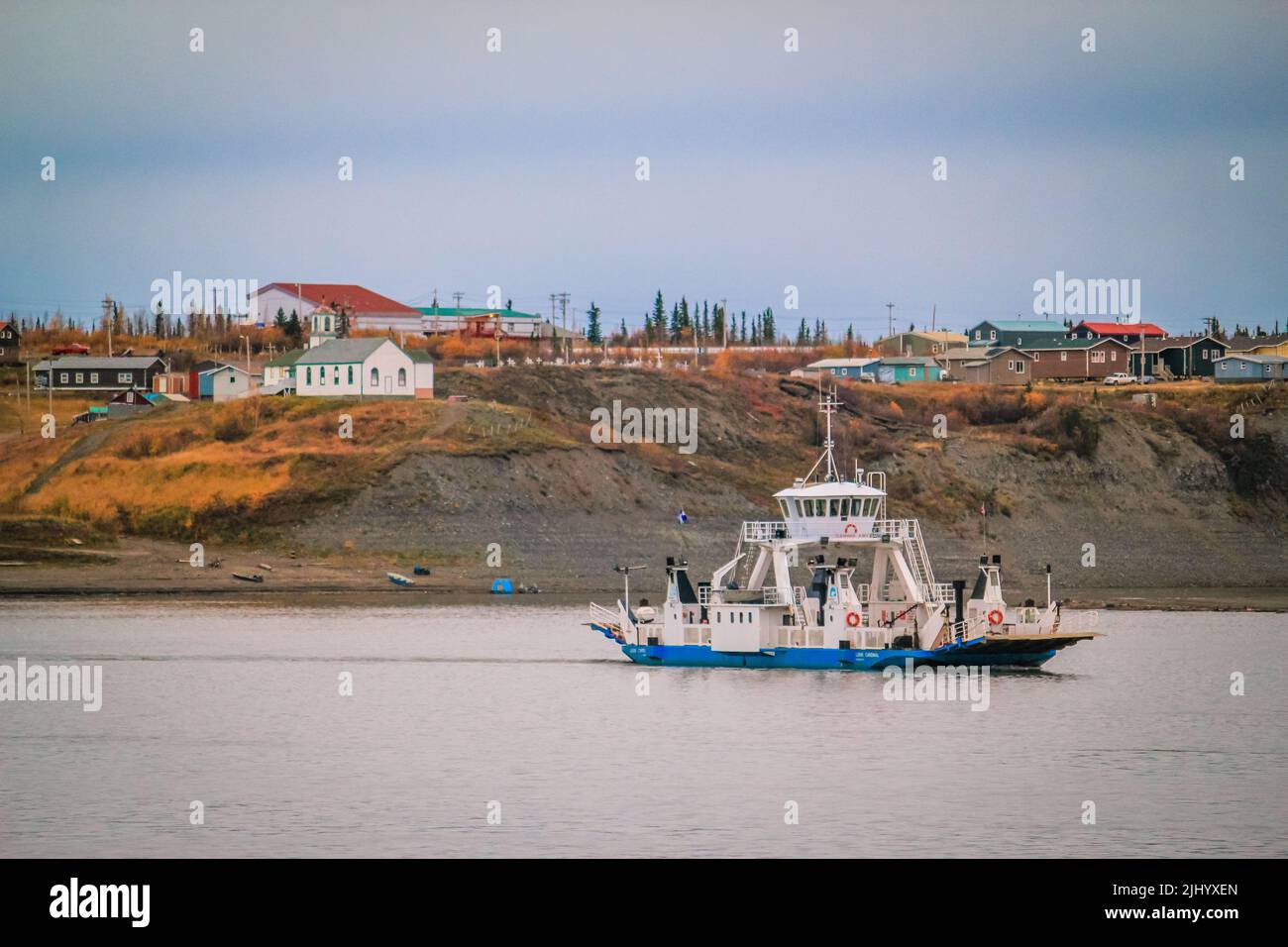 Ferry Crossing At The Mackenzie River In The Gwichin Northern Community Of Tsiigehtchic Arctic