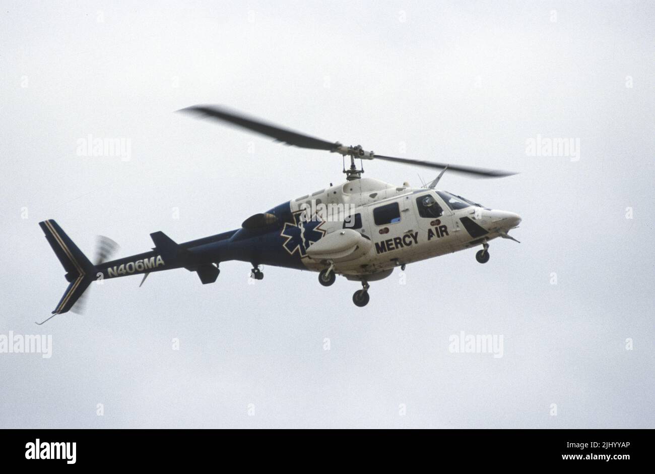 Mercy Air Bell 222 helicopter in landing configuration Stock Photo - Alamy