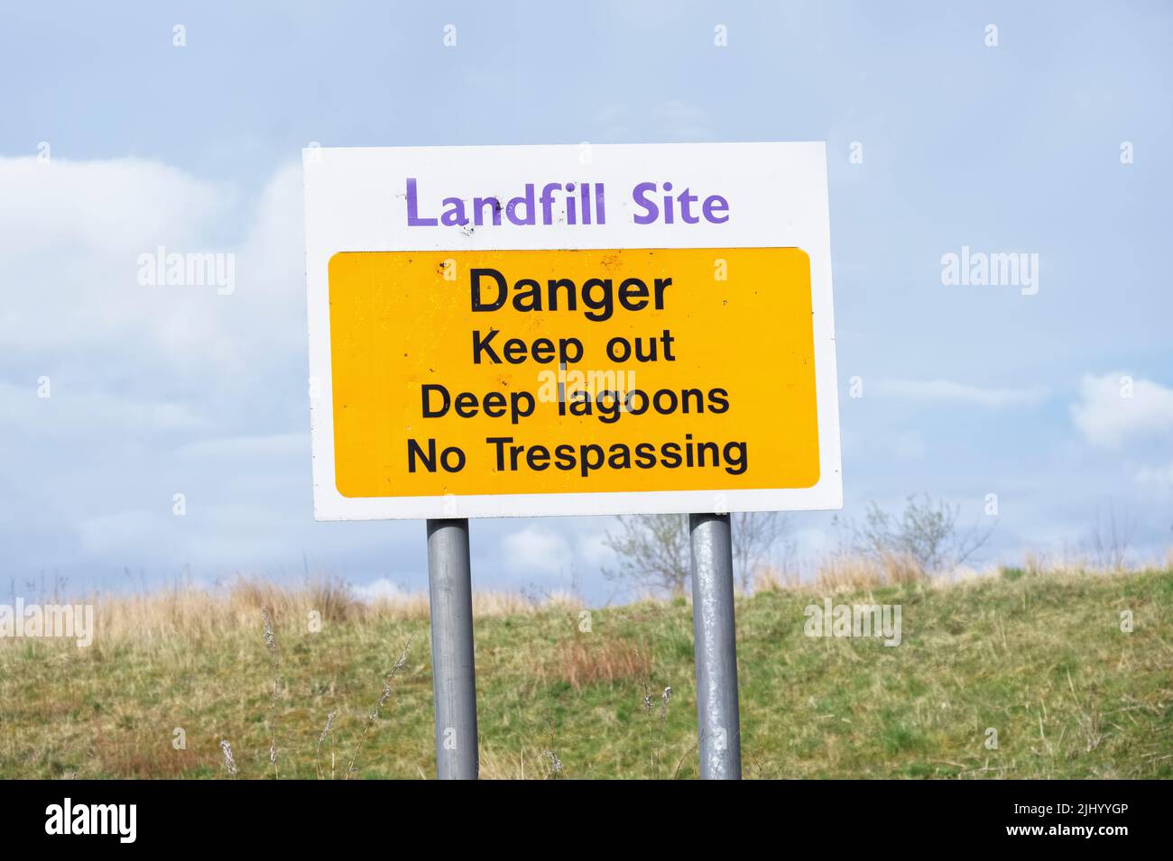 Landfill site danger deep lagoons safety sign Stock Photo - Alamy