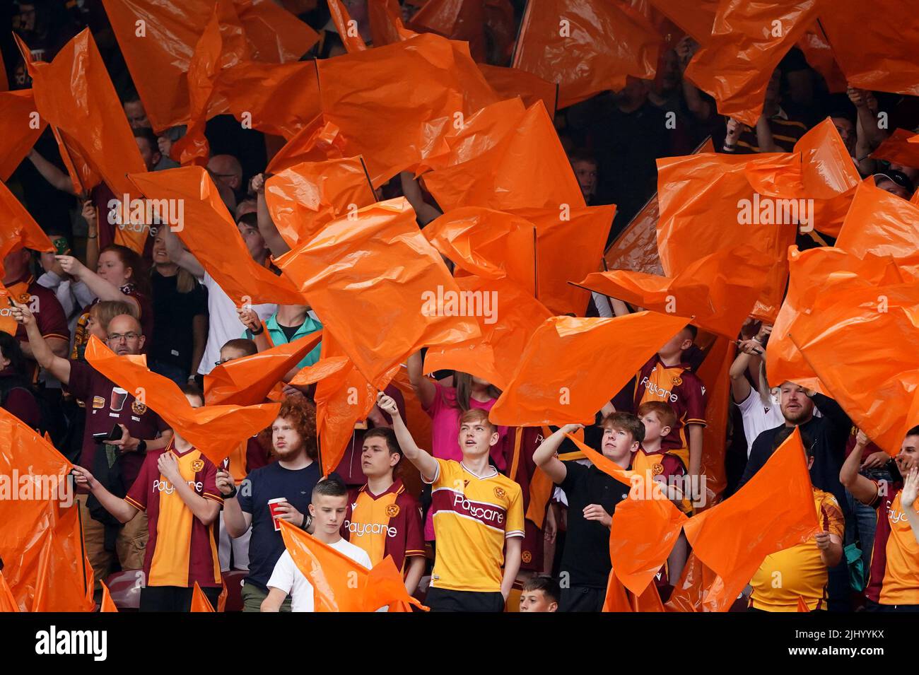 Motherwell fans wave flags to show their support before the UEFA Europa ...