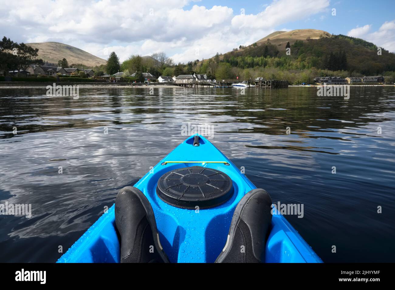 Blue kayak on open water at Loch Lomond Stock Photo - Alamy