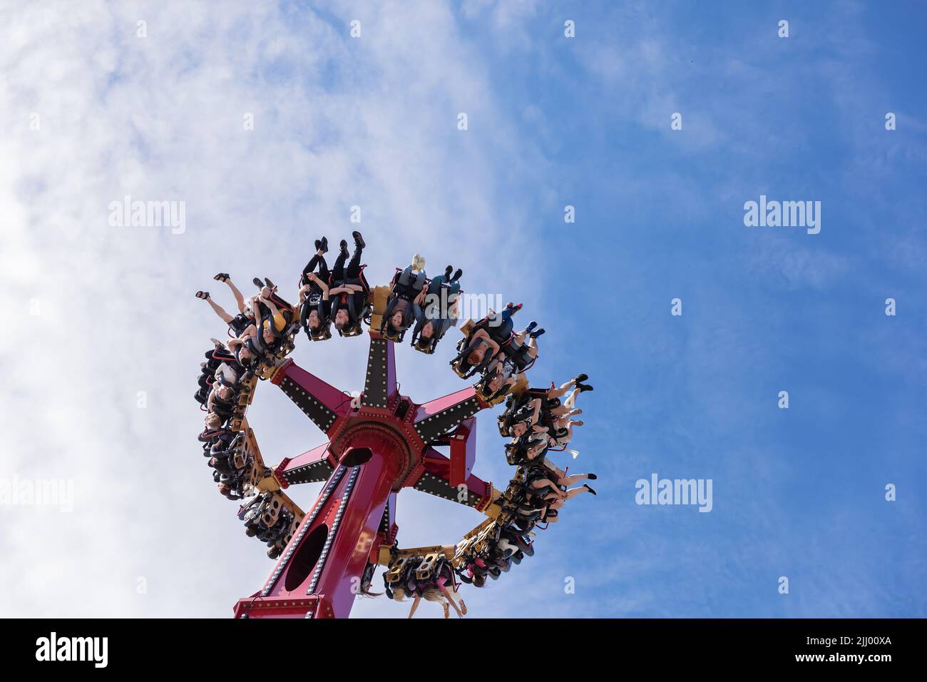 Russia, Sochi 14.05.2022. A large circular attraction rotating turned ...
