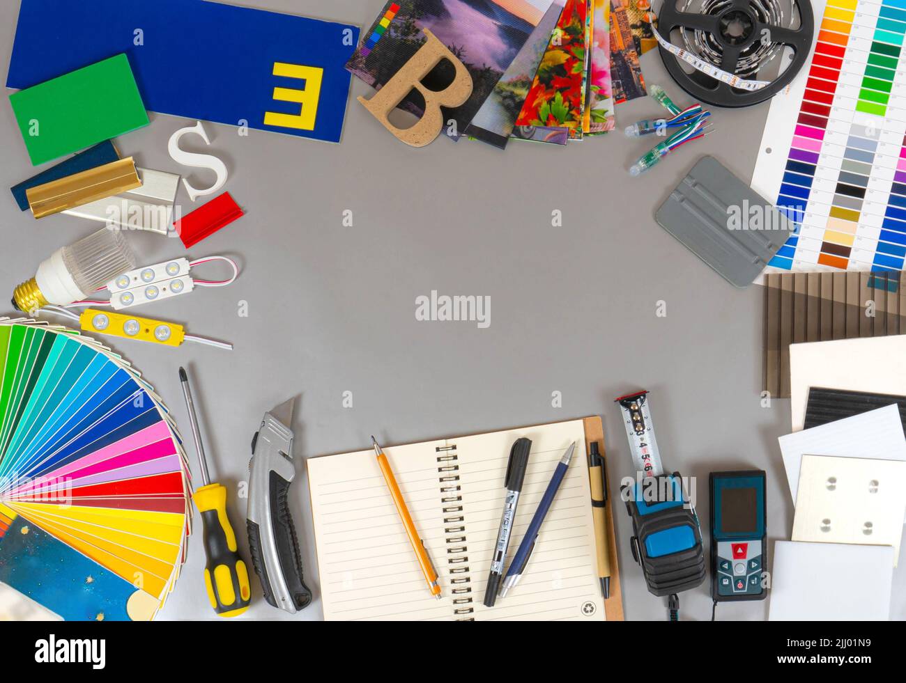 Outdoor advertising agency tools, accessories and material samples ...