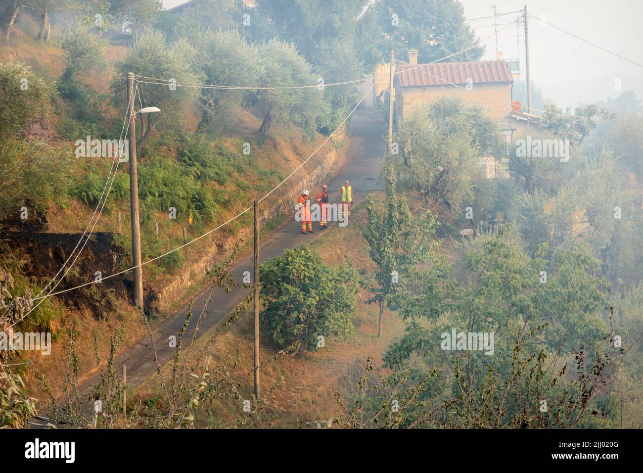 An immense fire hit the hills of Massarosa, in Tuscany, Italy on July ...