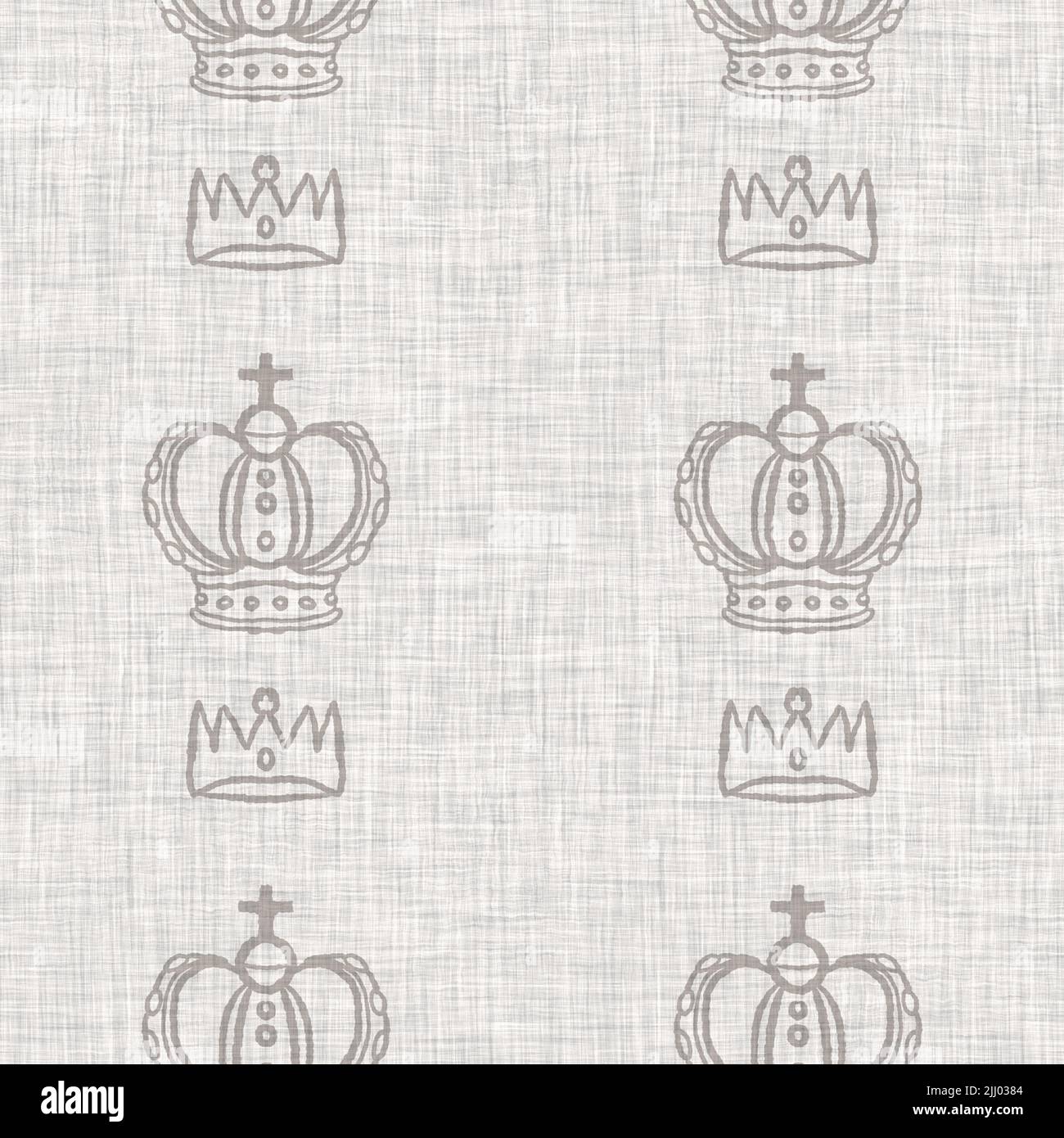 French grey crown motif seamless pattern. Tonal country cottage style ...
