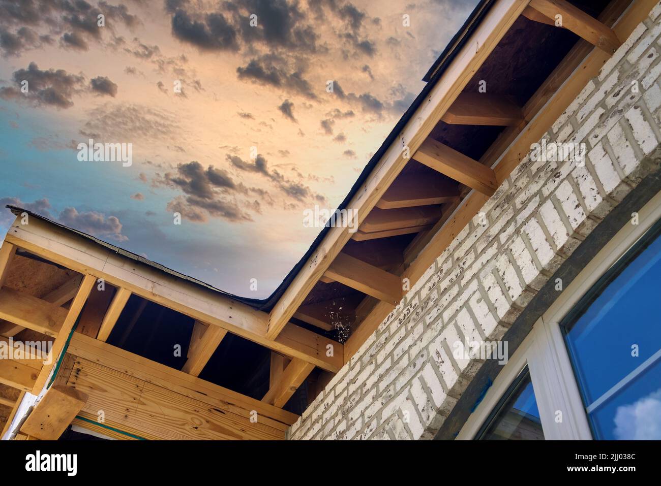 Getting ready for the installation of soffits in a new home's roof ...