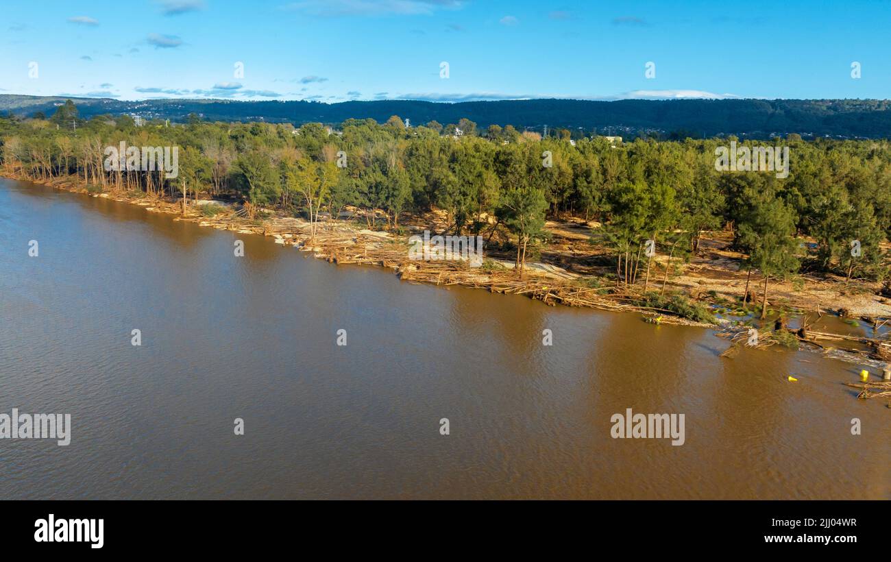 Drone aerial photograph of severe flooding of the Nepean River and ...