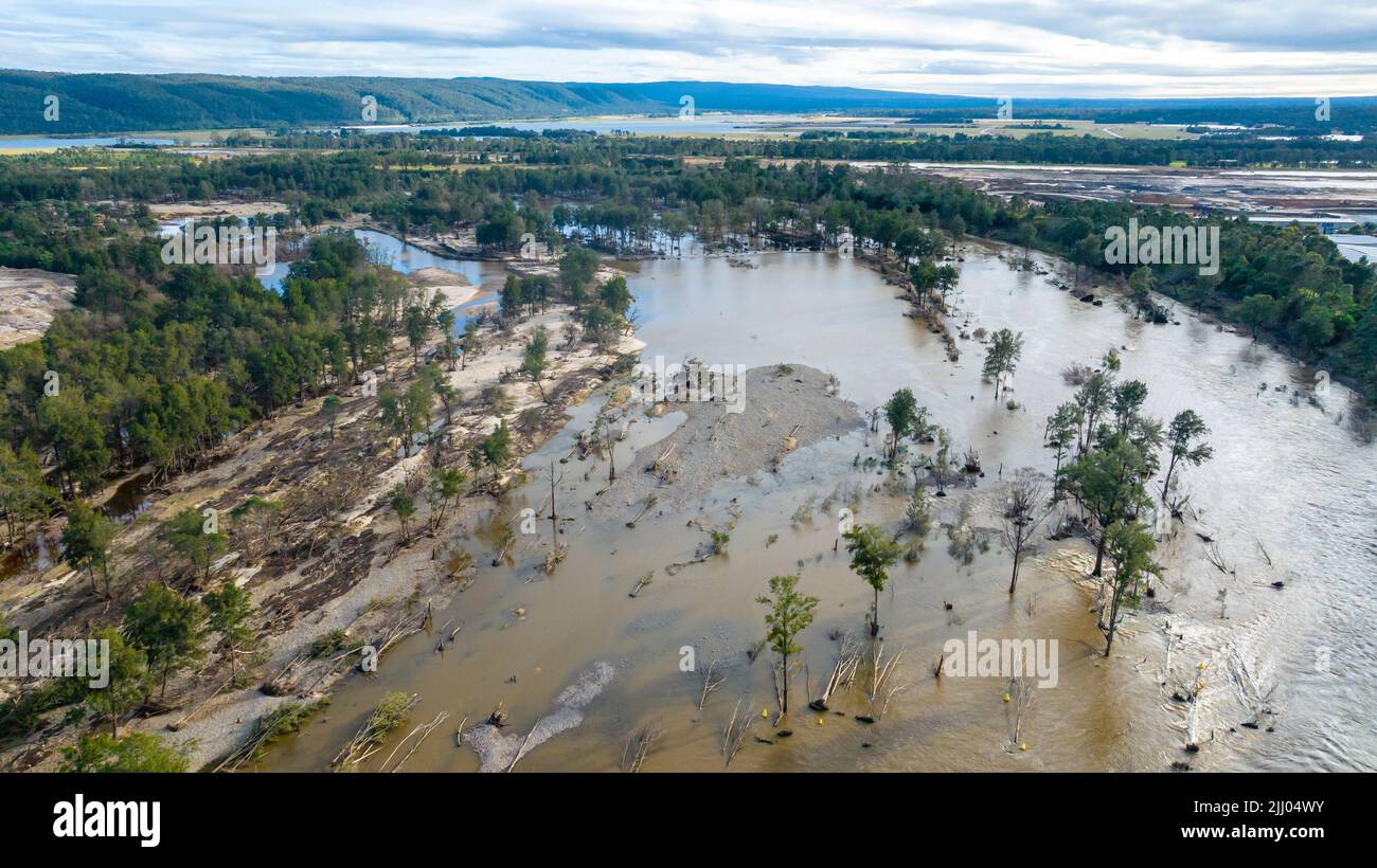 Drone aerial photograph of severe flooding of the Nepean River and ...