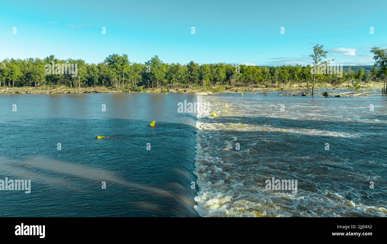 Drone aerial photograph of severe flooding of the Penrith Weir in ...