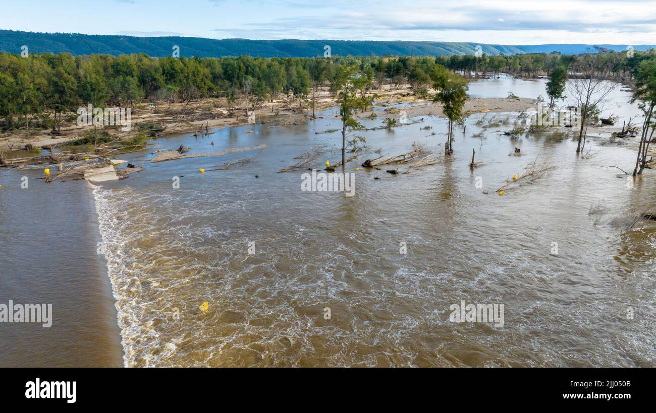 Drone aerial photograph of severe flooding of the Penrith Weir in ...