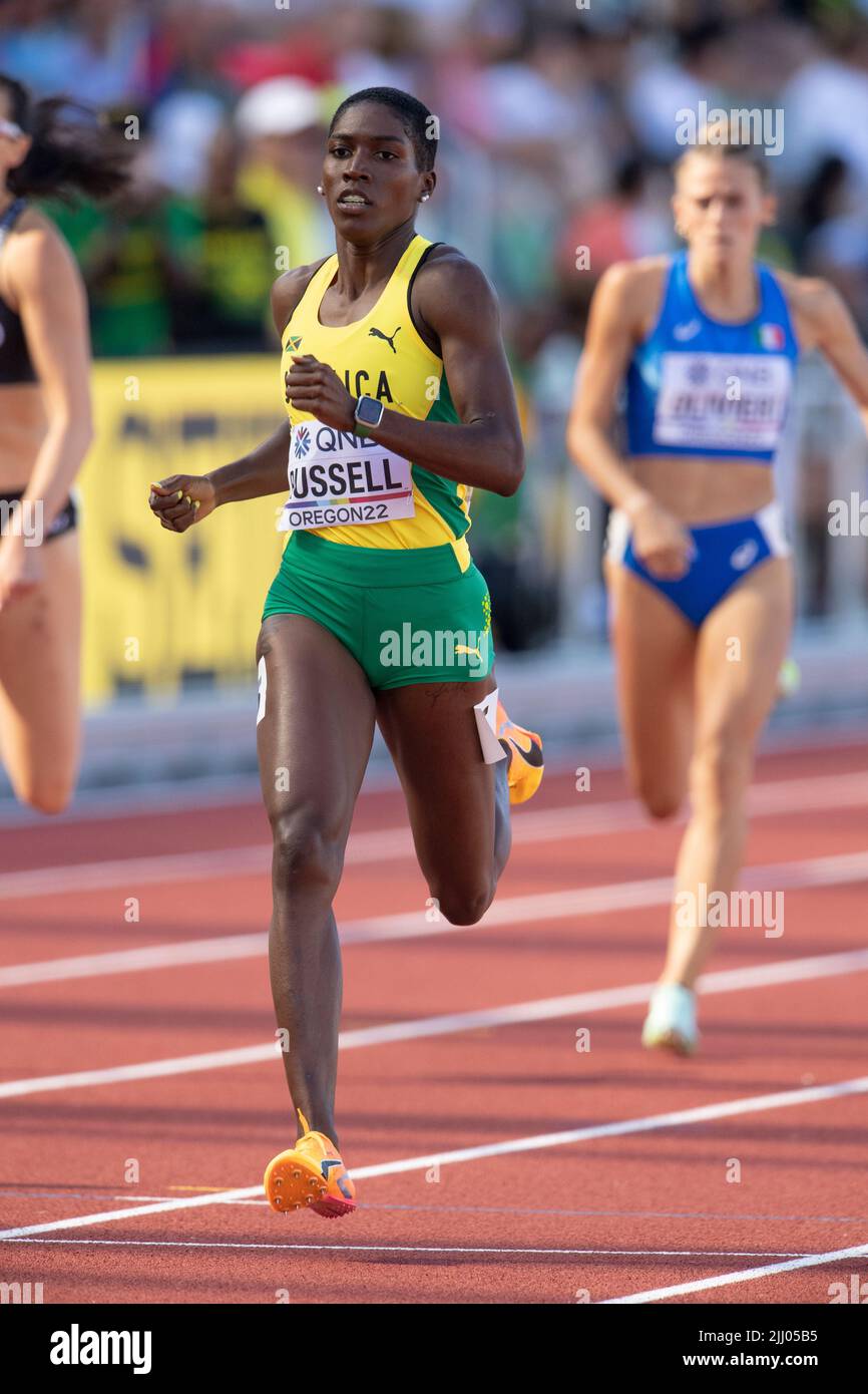 Janieve Russell (JAM) competing in the women’s 400m hurdles heats on ...