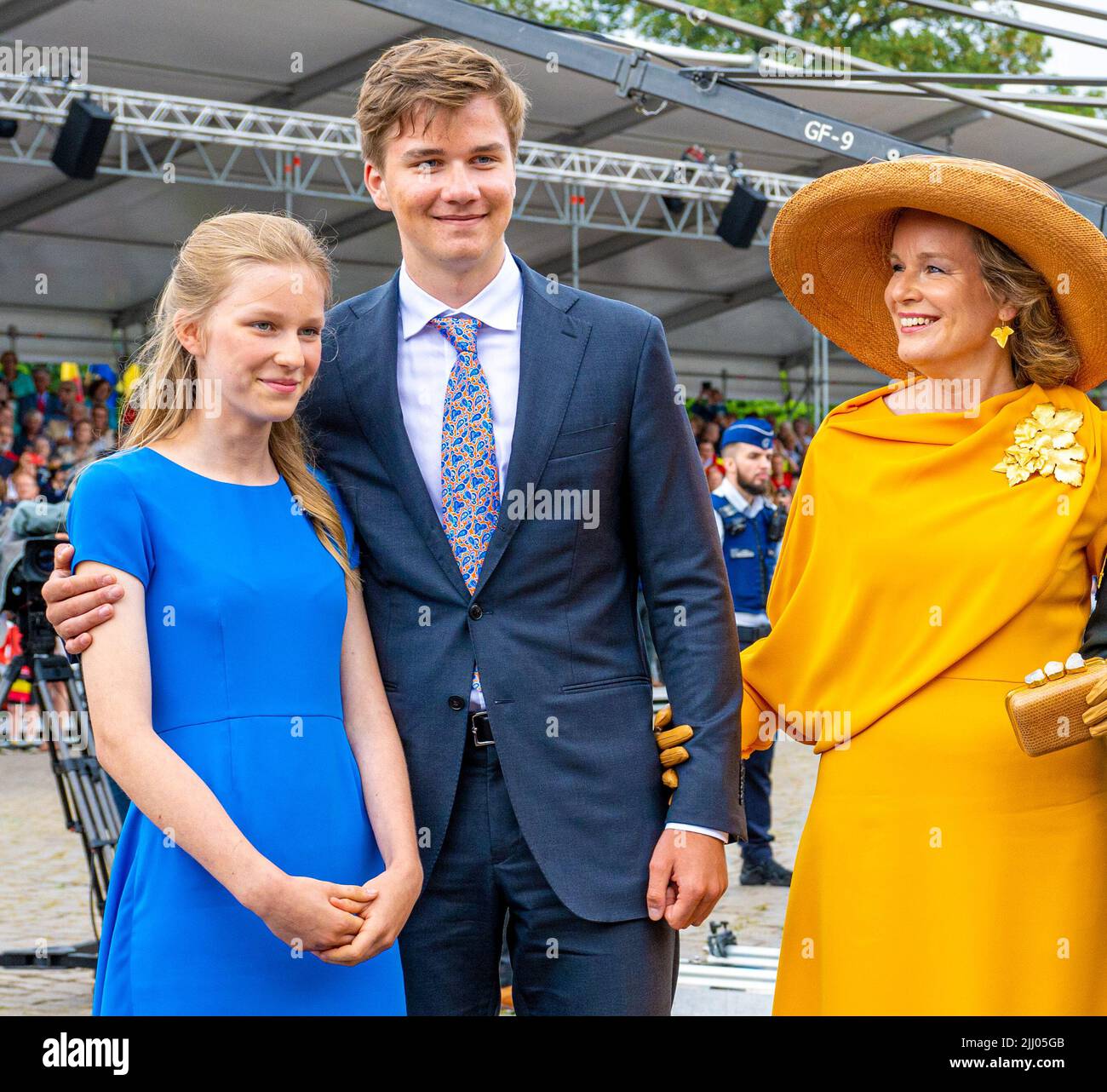 Queen Mathilde with Prince Gabriel and Princess Eleonore of Belgium ...