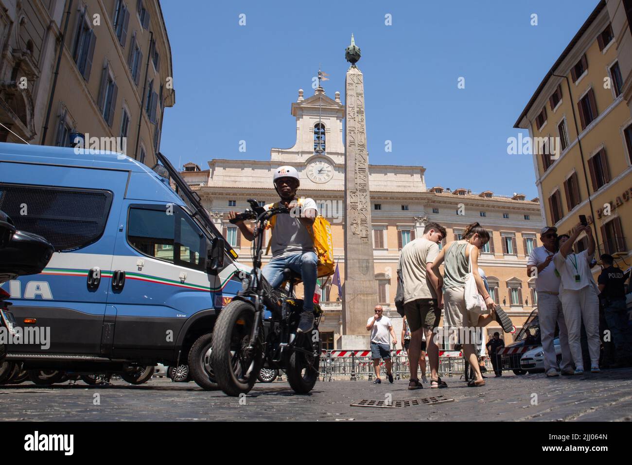 View of Montecitorio Palace in Rome with a rider, during government ...