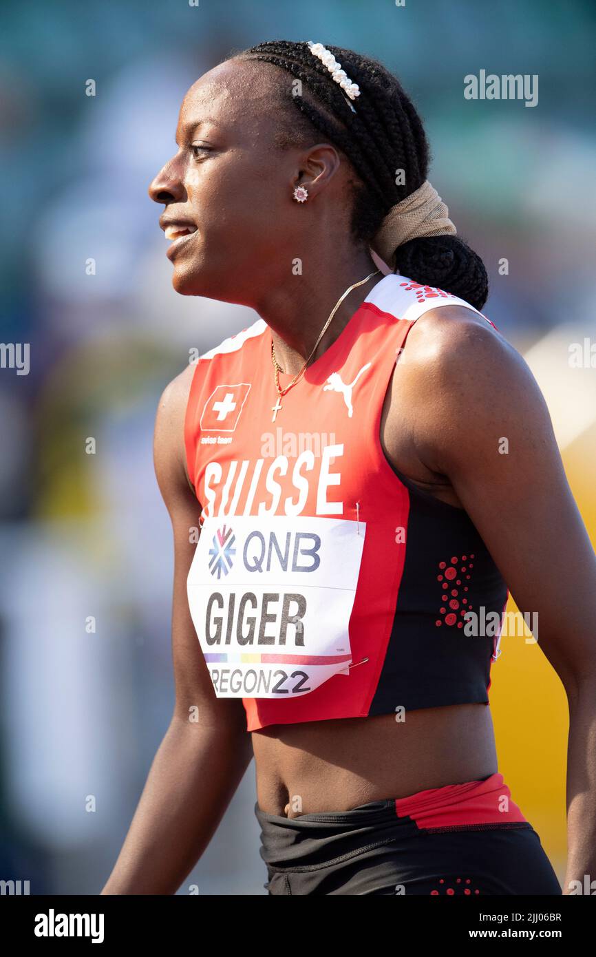 Yasmin Giger (SUI) competing in the women’s 400m hurdles heats on day ...