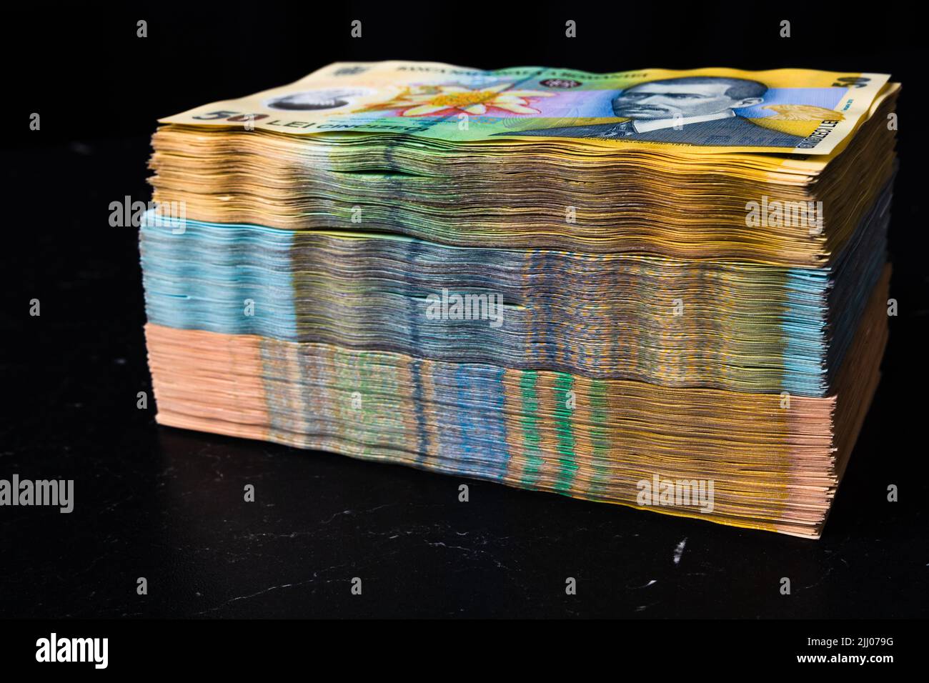 Stack of LEI Romanian money. RON Leu Money European Currency Stock ...