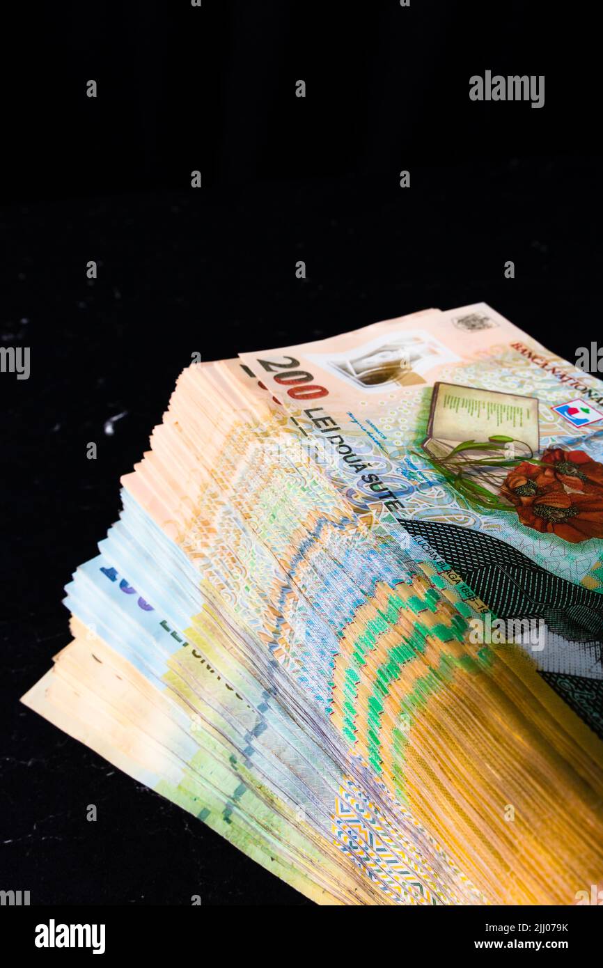 Stack of LEI Romanian money. RON Leu Money European Currency Stock ...