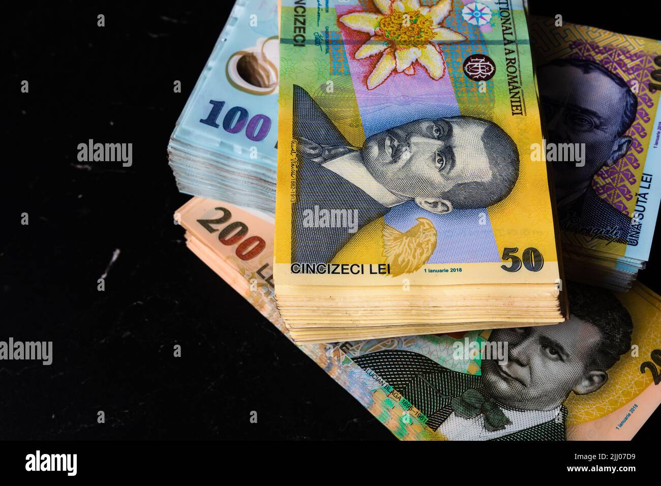 Stack of LEI Romanian money. RON Leu Money European Currency Stock ...