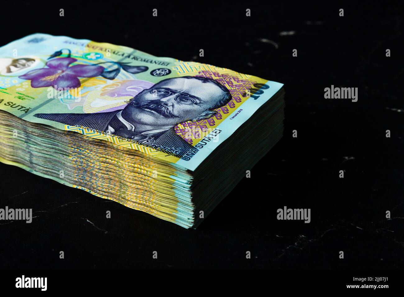 Stack of LEI Romanian money. RON Leu Money European Currency Stock ...