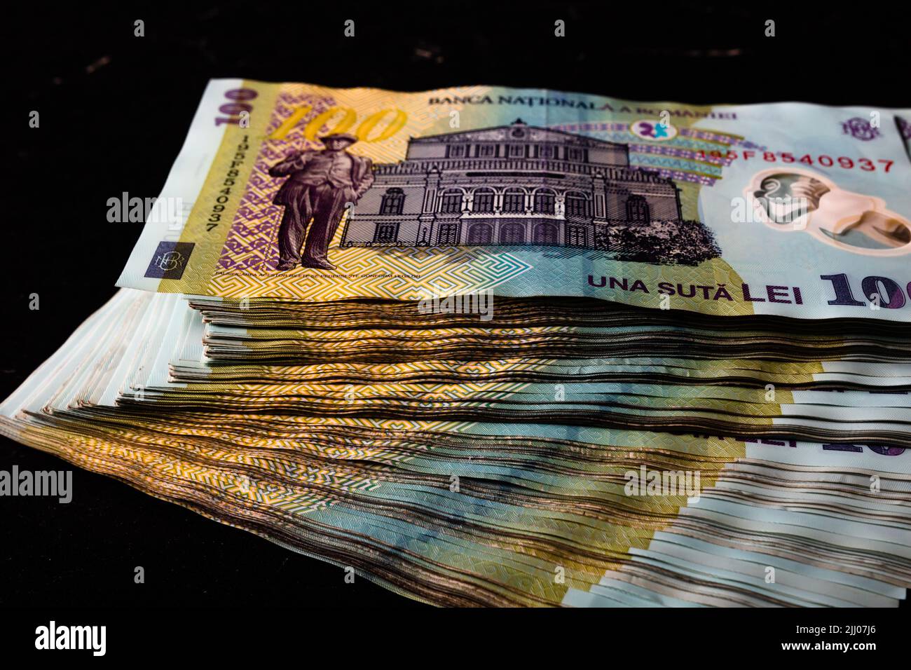 Stack of LEI Romanian money. RON Leu Money European Currency Stock ...