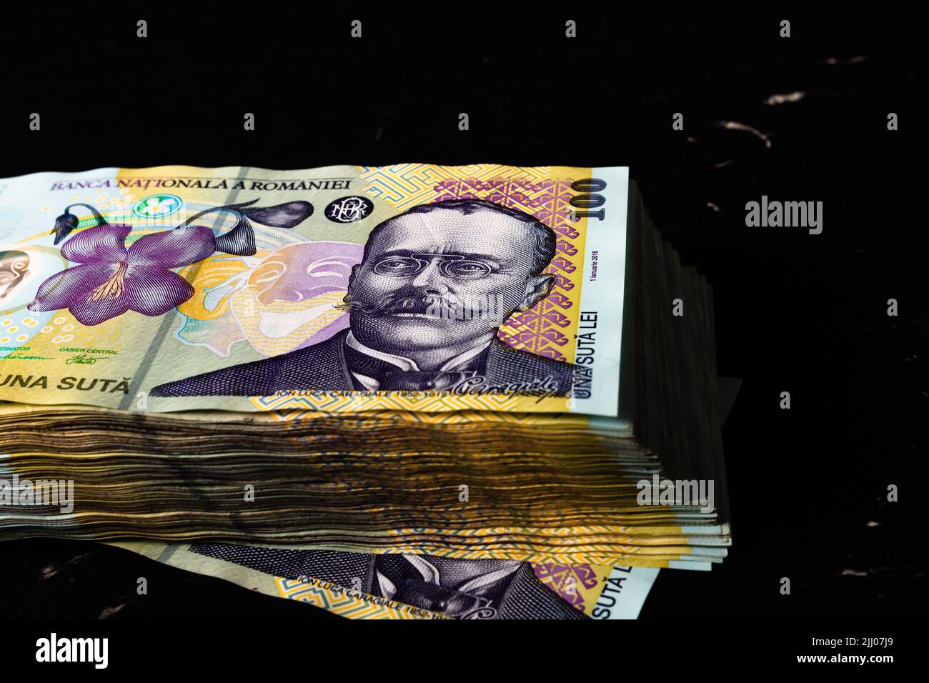 Stack of LEI Romanian money. RON Leu Money European Currency Stock ...