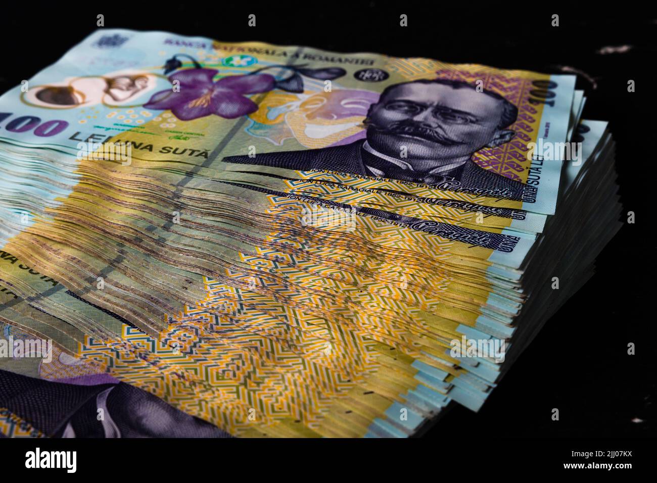 Stack of LEI Romanian money. RON Leu Money European Currency Stock ...