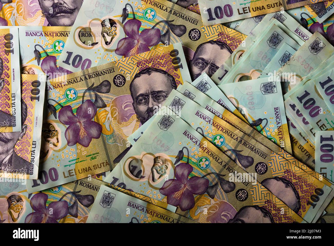 Stack of LEI Romanian money. RON Leu Money European Currency Stock ...