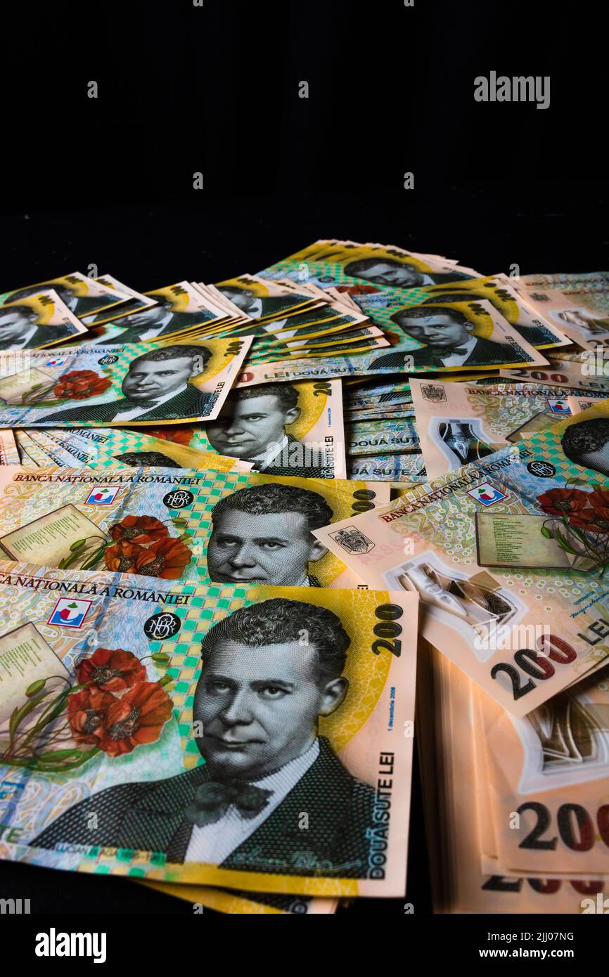 Stack of LEI Romanian money. RON Leu Money European Currency Stock ...