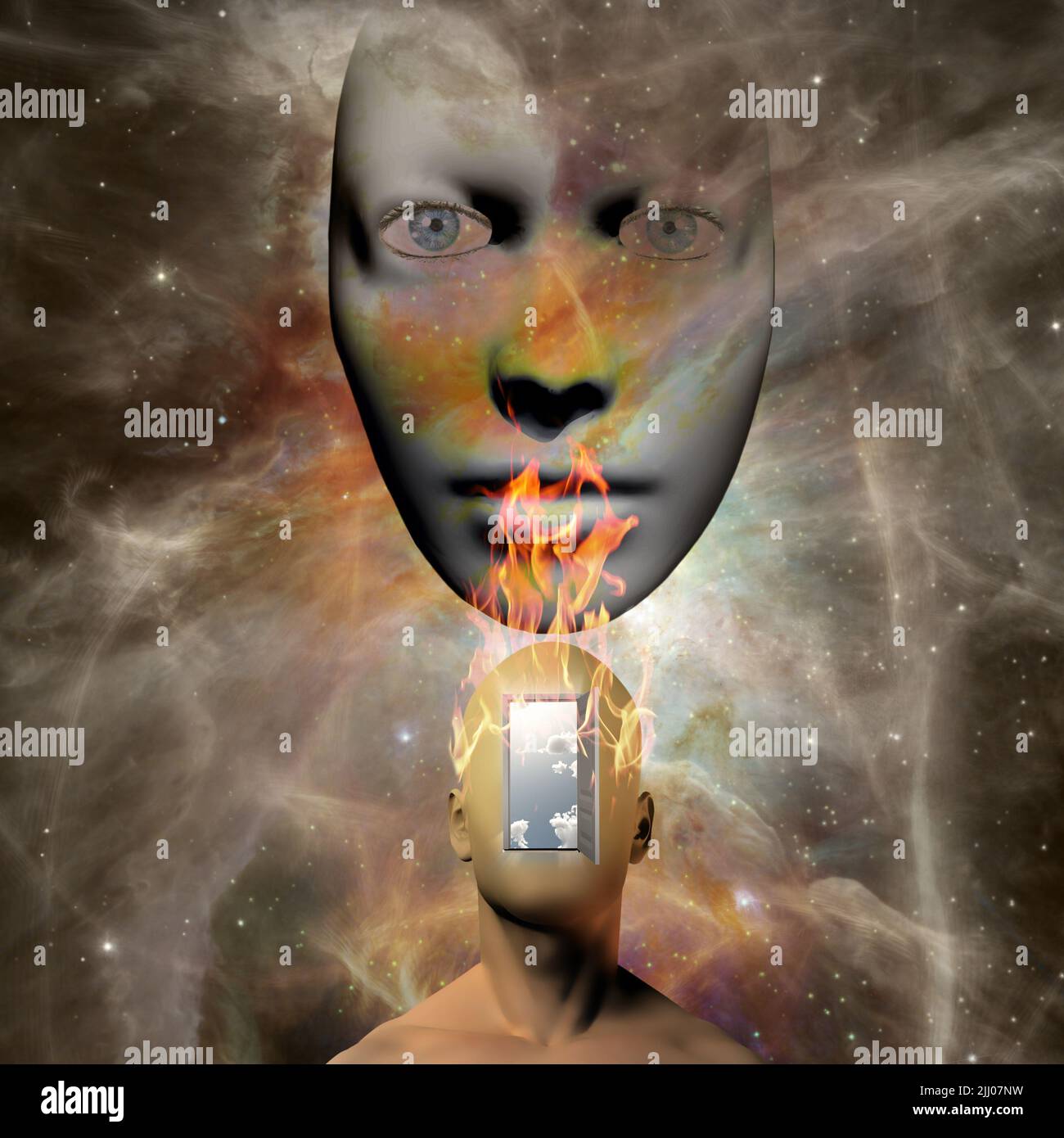 Burning human head with space face background. 3D rendering Stock Photo ...