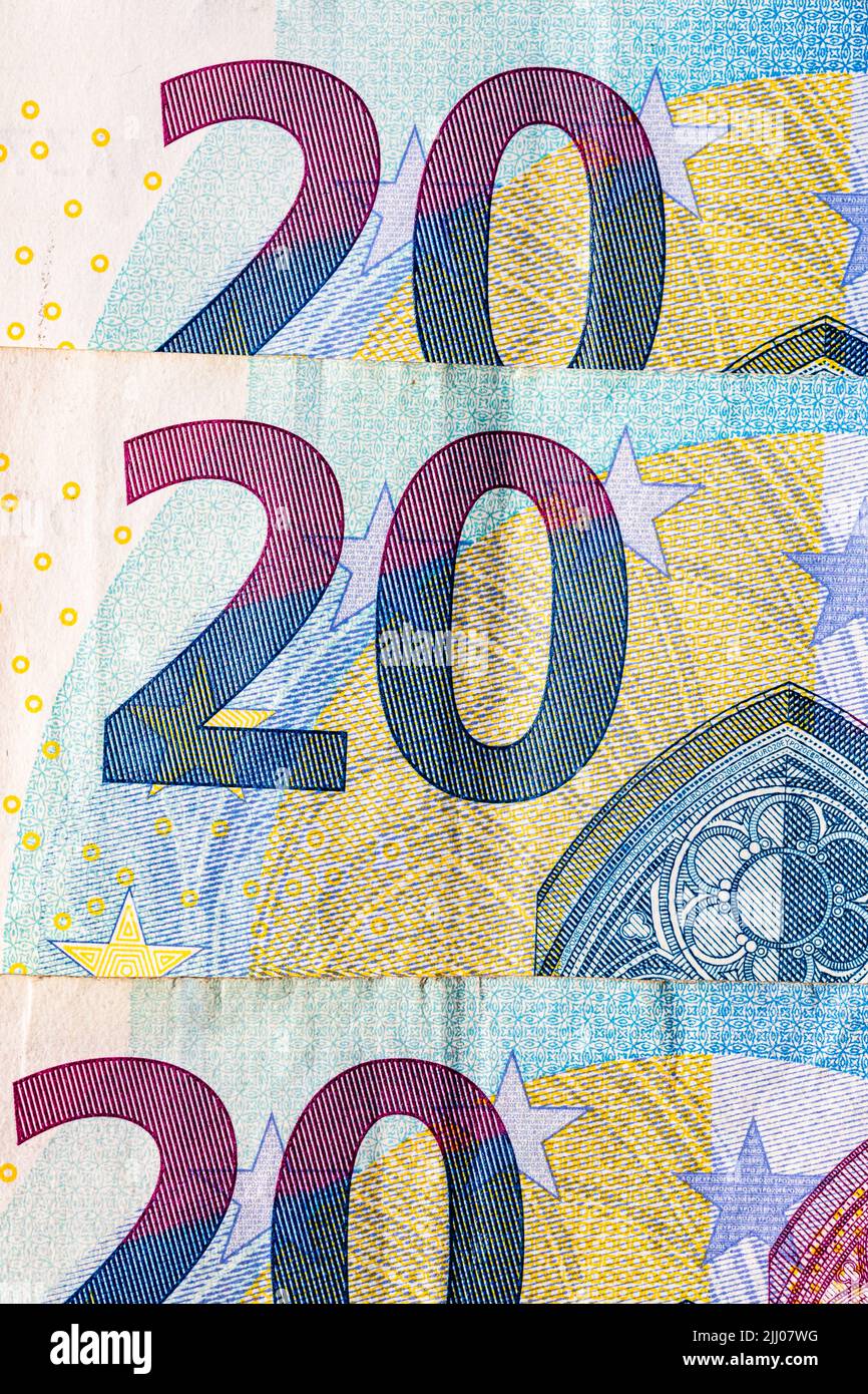 Selective focus on detail of euro banknotes. Close up macro detail of ...