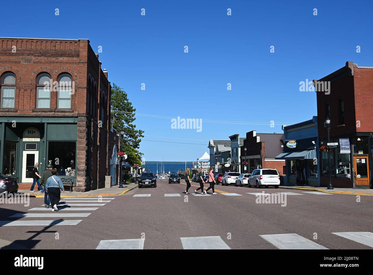 The historic downtown shopping district of Bayfield, Wi, gateway to the ...