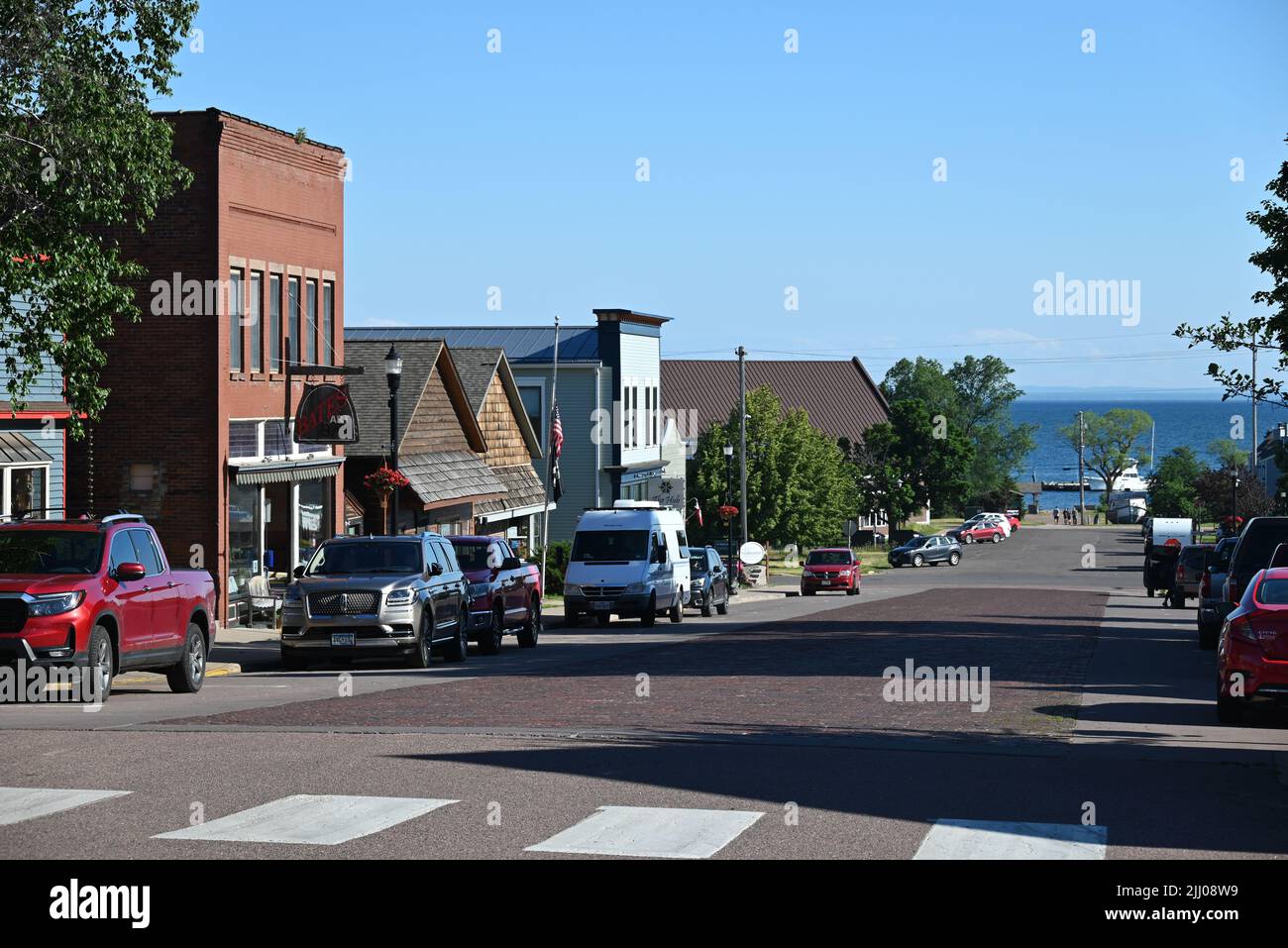The historic downtown shopping district of Bayfield, Wi, gateway to the ...