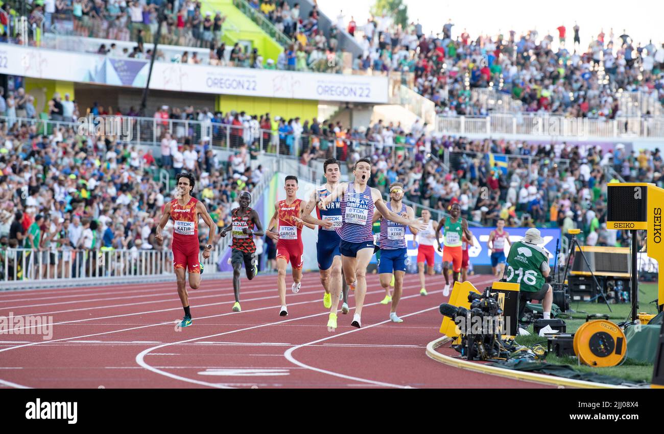 Jake Wightman crosses the line to win the men’s 1500m final on day five ...