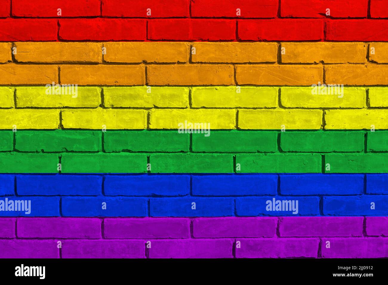 LGBT flag on brick wall background. Flag of LGBT depicting in paint ...