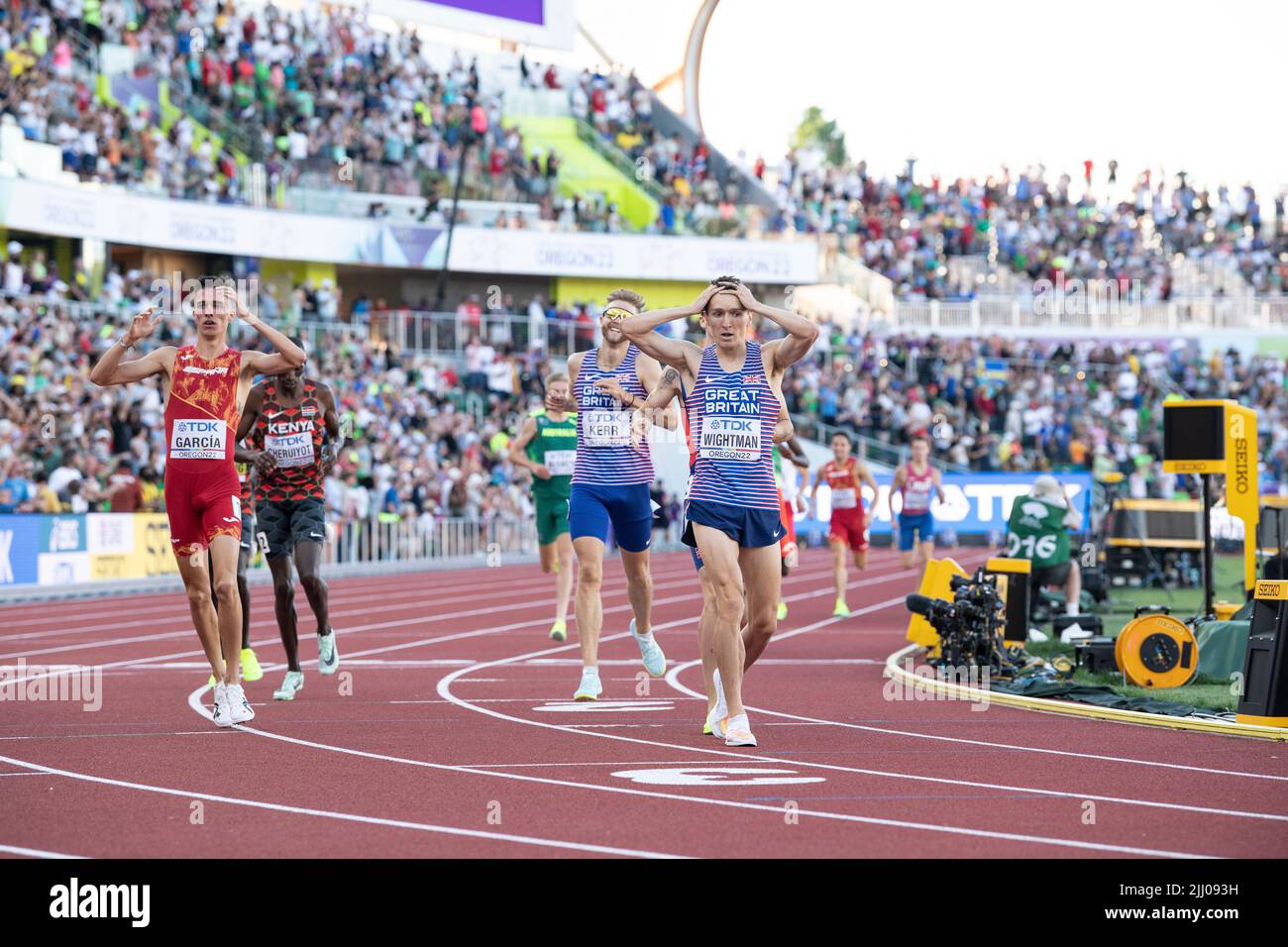 Jake Wightman crosses the line to win the men’s 1500m final on day five ...