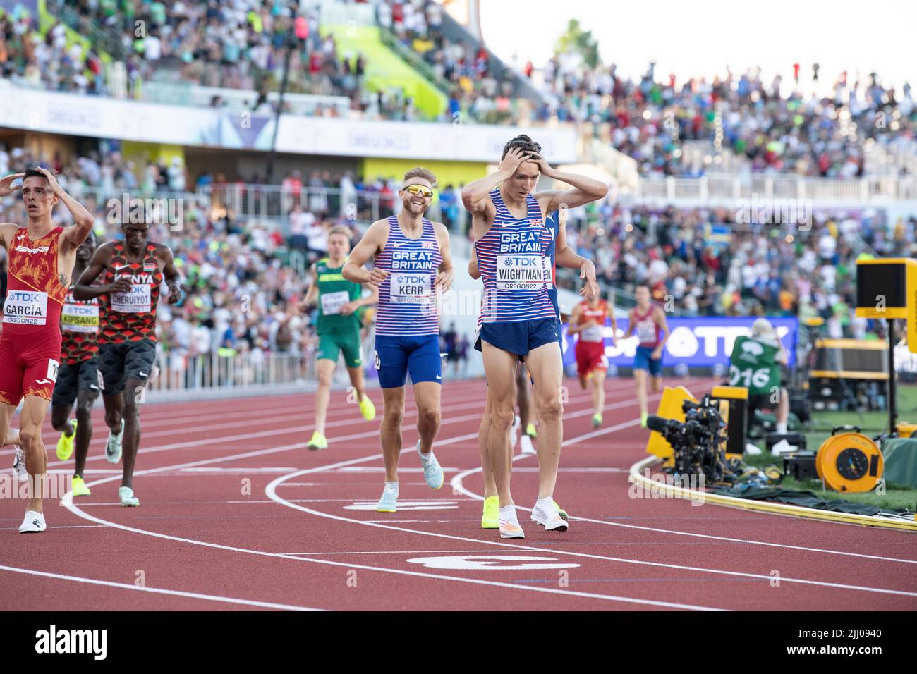 Jake Wightman crosses the line to win the men’s 1500m final on day five ...