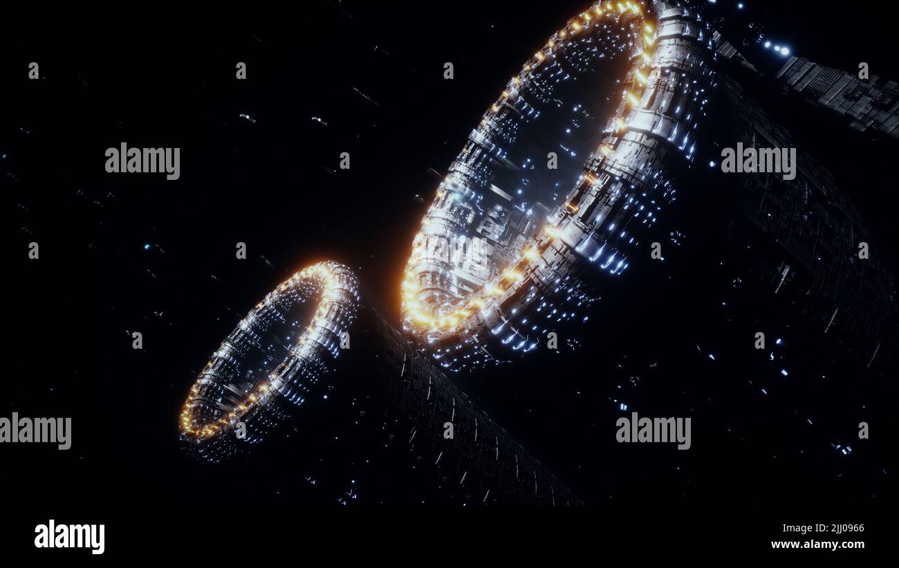 Space futuristic base with ships traffic. Futuristic concept. 3d ...