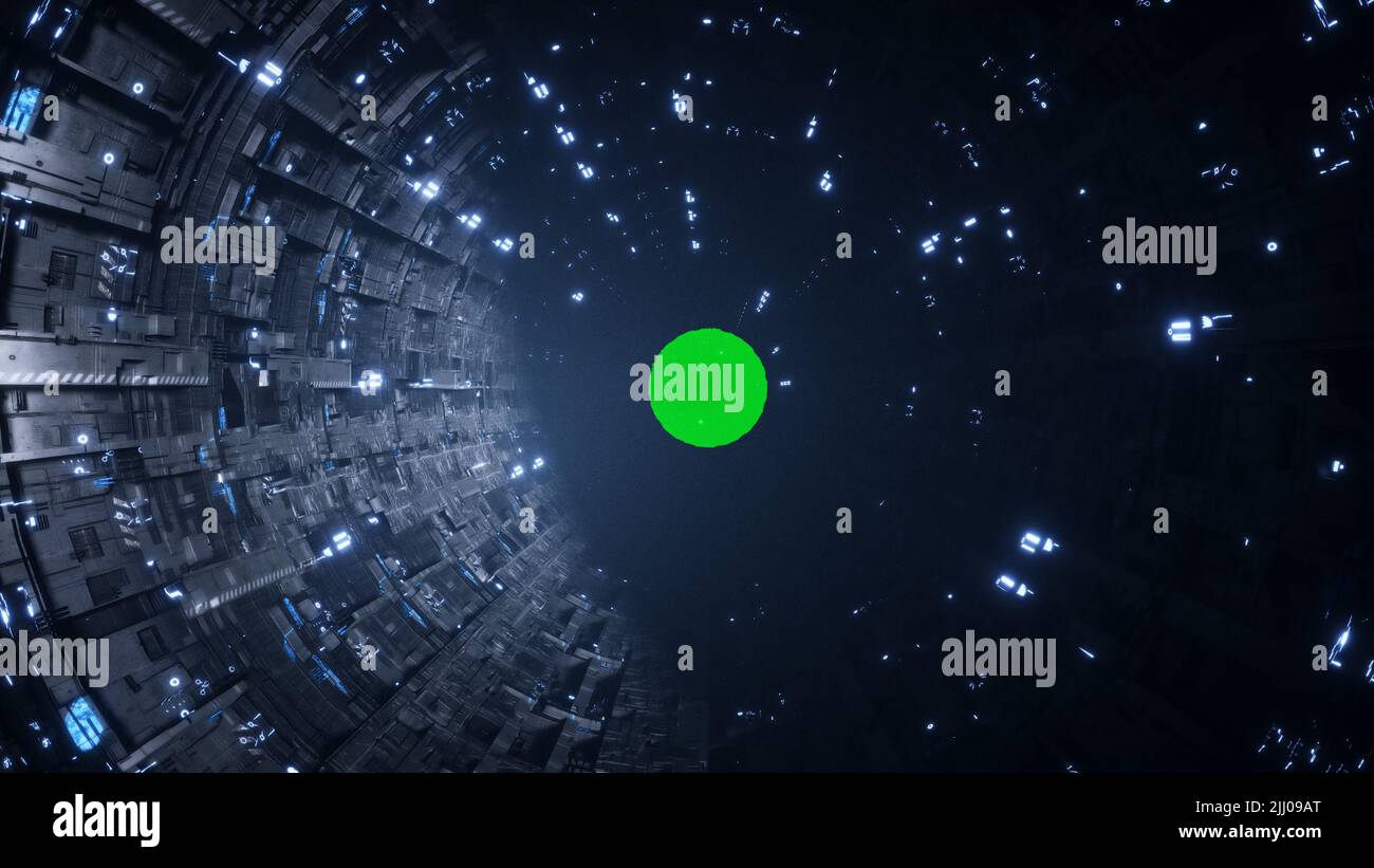 Space futuristic base with ships traffic. Futuristic concept. Green ...