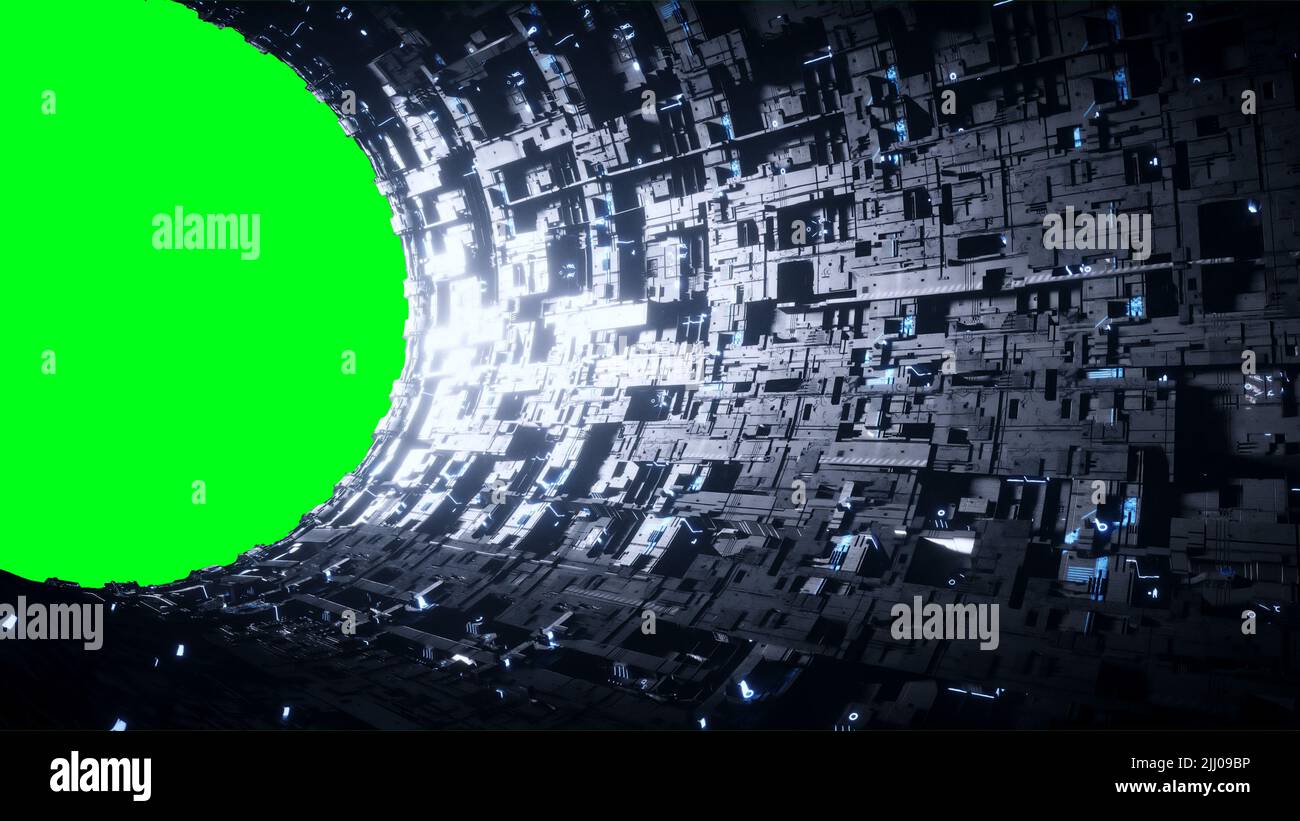 Space futuristic base with ships traffic. Futuristic concept. Green ...