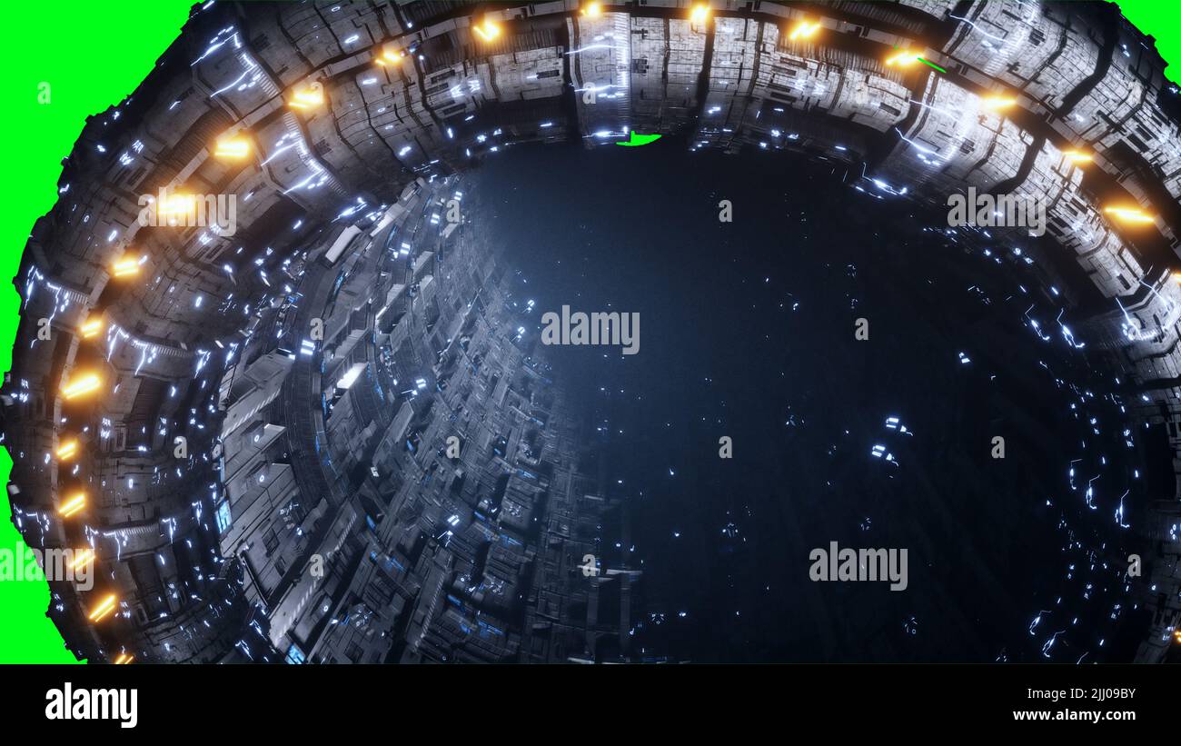 Space futuristic base with ships traffic. Futuristic concept. Green ...