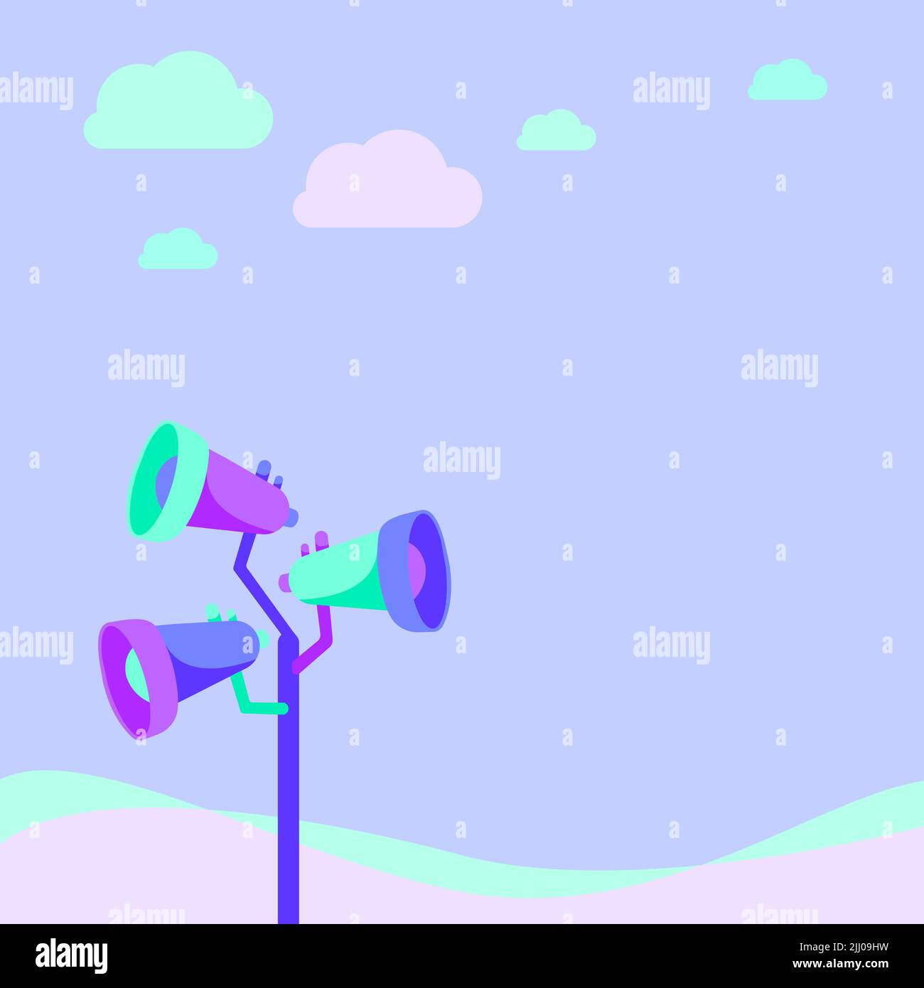 A Pole Megaphones Making Announcement To An Open Space under the clouds ...