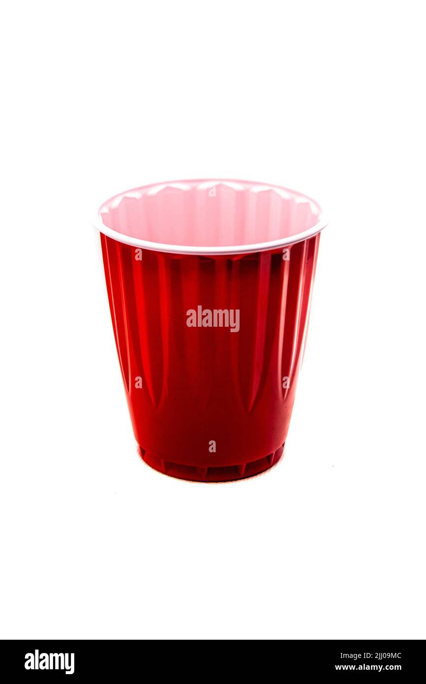 A red plastic cup isolated on a white background Stock Photo - Alamy