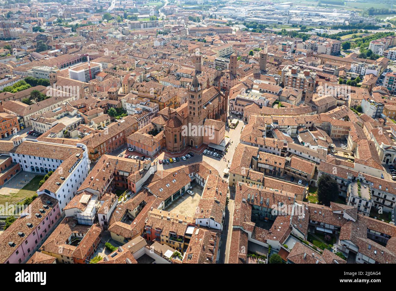 Aerial view of the historic center of Alba with the cathedral of San ...