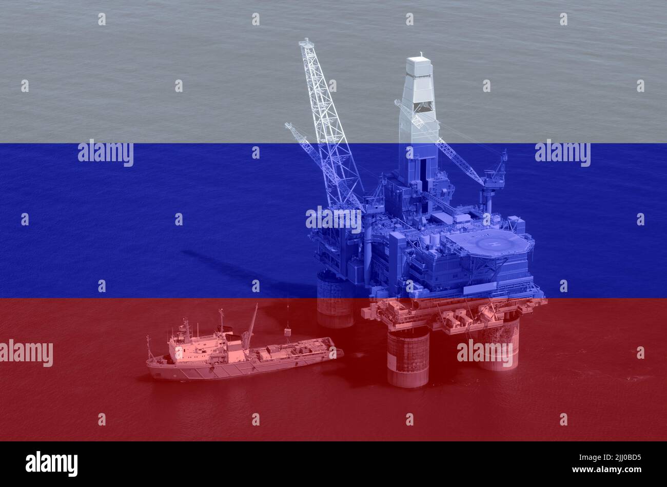 Digital composite of offshore jack up oil rig and Russian flag Stock ...