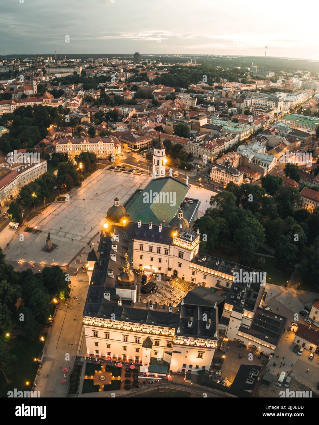 Aerial view cathedral square in Old Town and Vilnius city panorama ...
