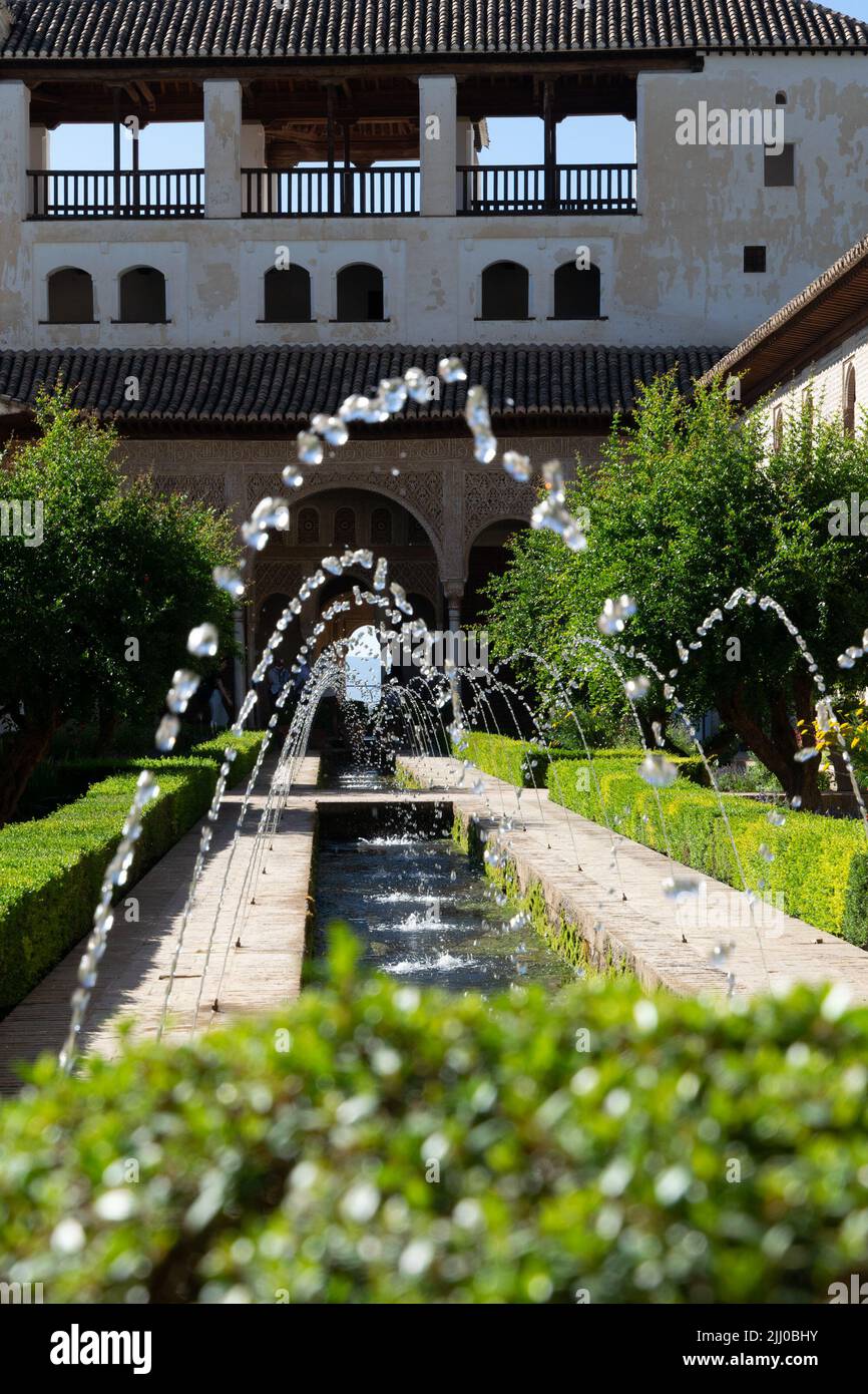 Gardens and waterfonts at La Alhambra Palaces, Granada Stock Photo - Alamy