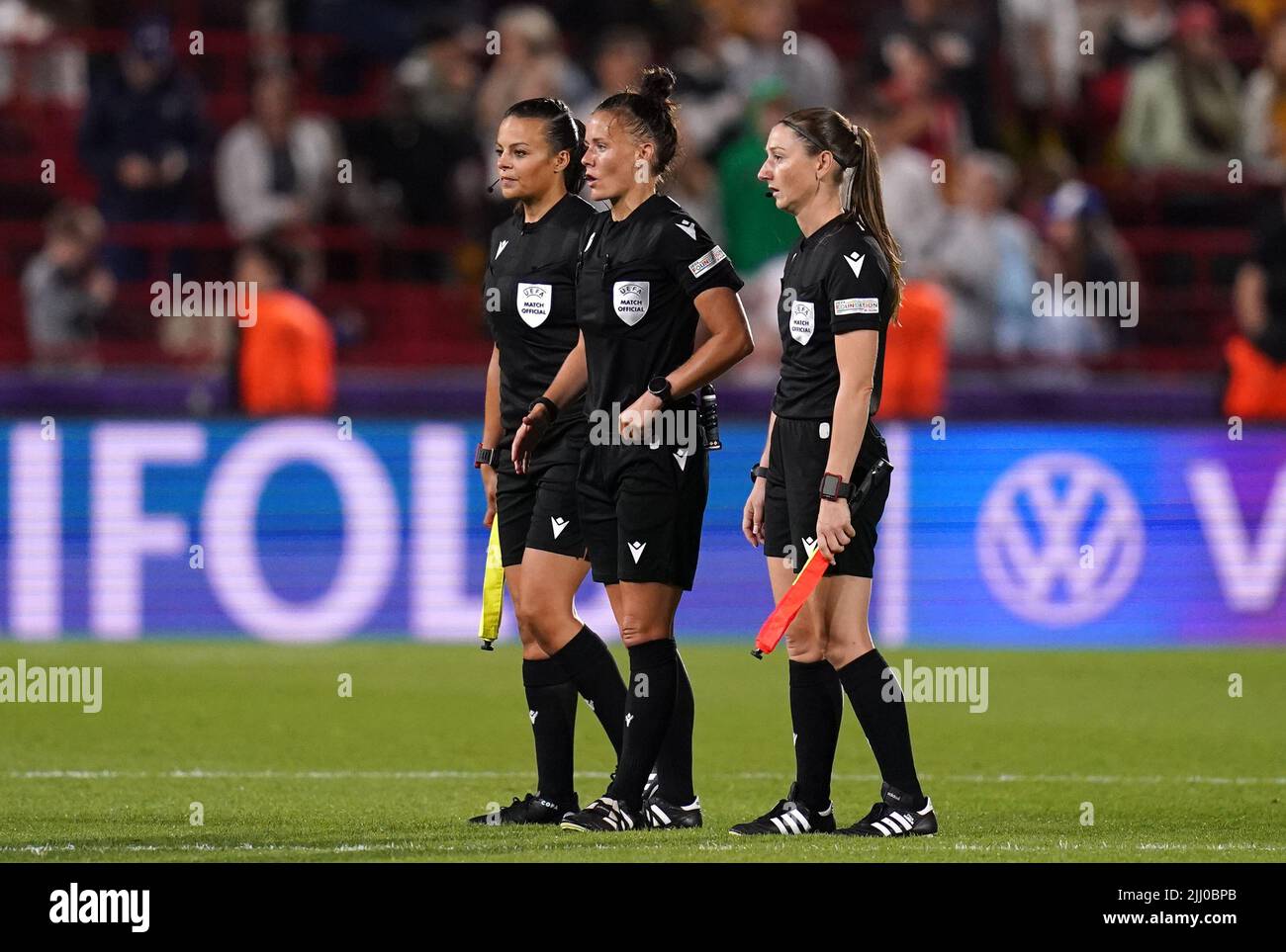 Referee Rebecca Welch (centre) with assistant referee's Lisa Rashid ...