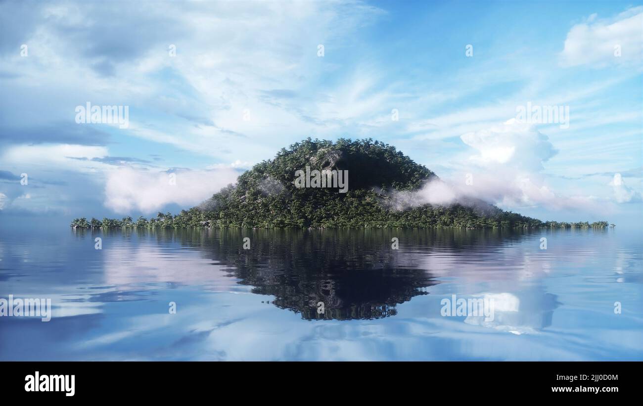 Fantasy island with skull mountain. airy concept. Dynamic trees. 3d ...