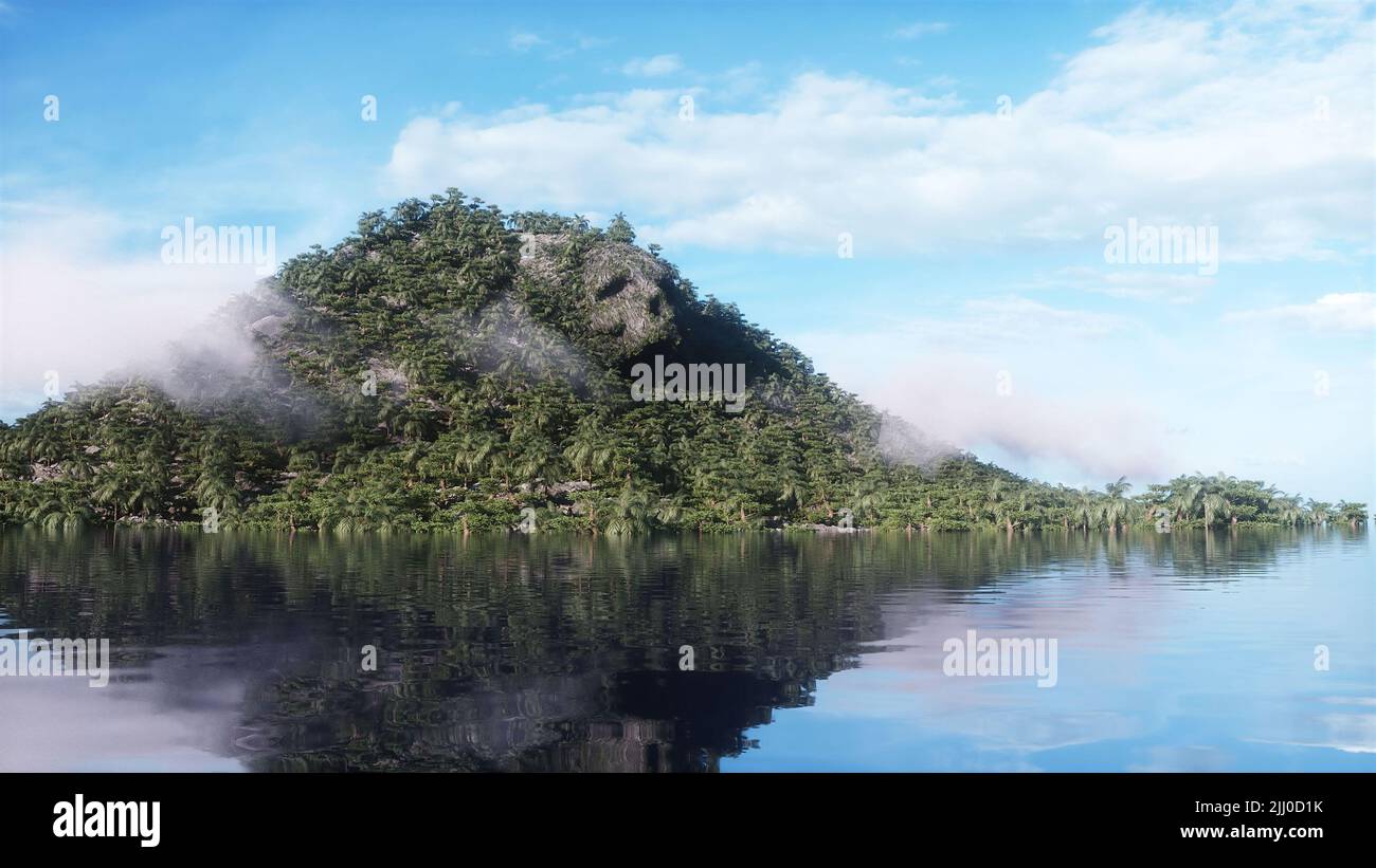 Fantasy island with skull mountain. airy concept. Dynamic trees. 3d ...