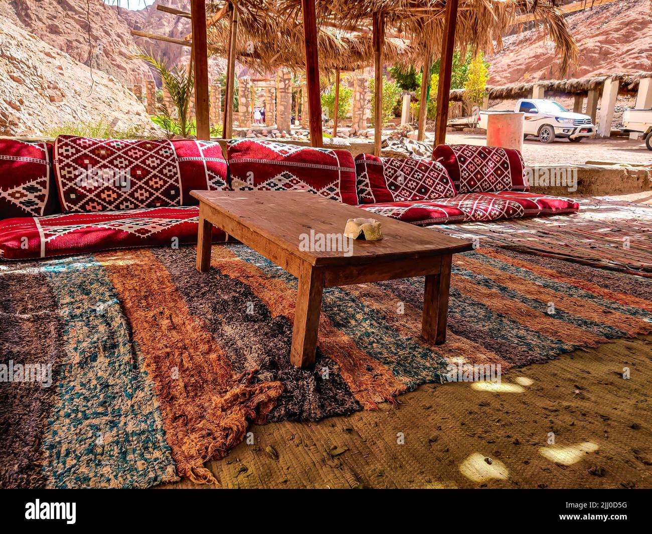 Beautiful Oasis in the desert with palm and mountain view in Dahab ...